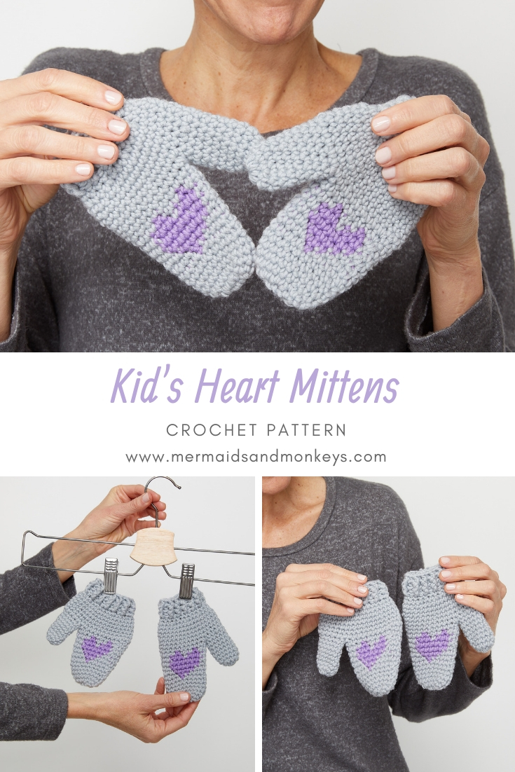 Kid’s Heart Mittens Crochet Pattern • Mermaids & Monkeys